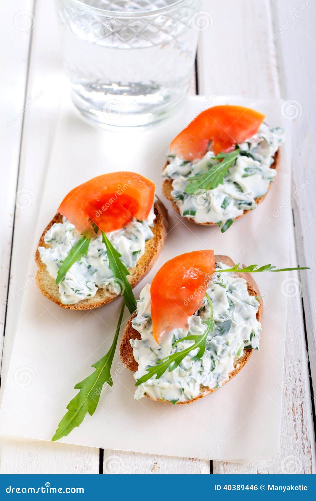 Bruschetta with Cheese and Rocket Spread Stock Photo - Image of food ...