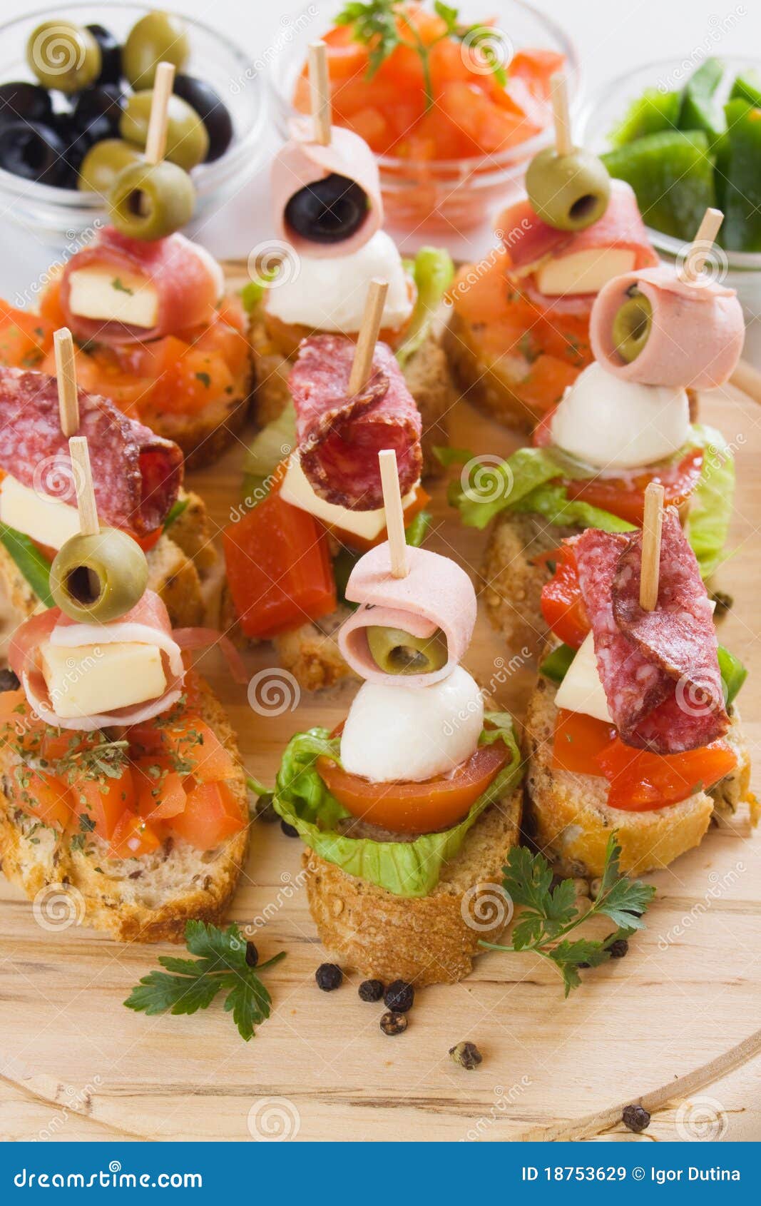 Bruschetta, italian canape stock image. Image of prosciutto - 18753629