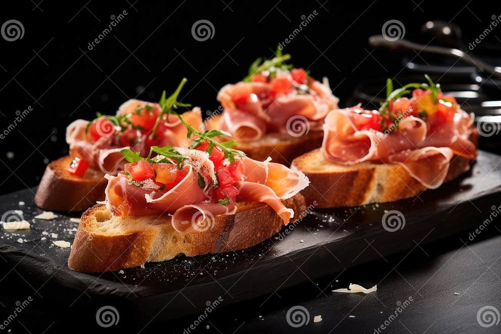 Bruschetta with Serrano Ham and a Sprinkle of Parmesan Stock Image ...