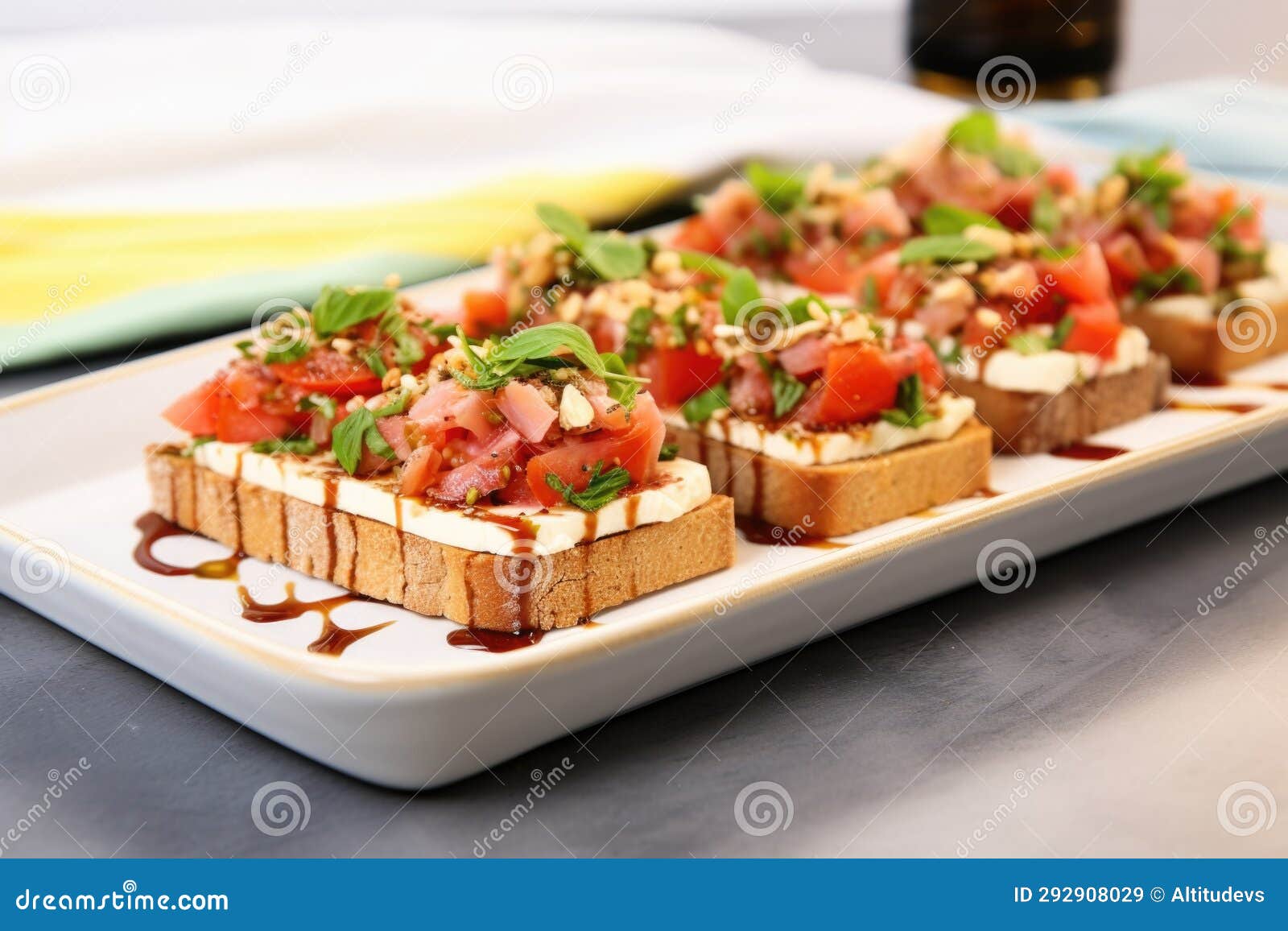 Bruschetta with Tuna Stacked on a Ceramic Rectangle Tray Stock Image ...