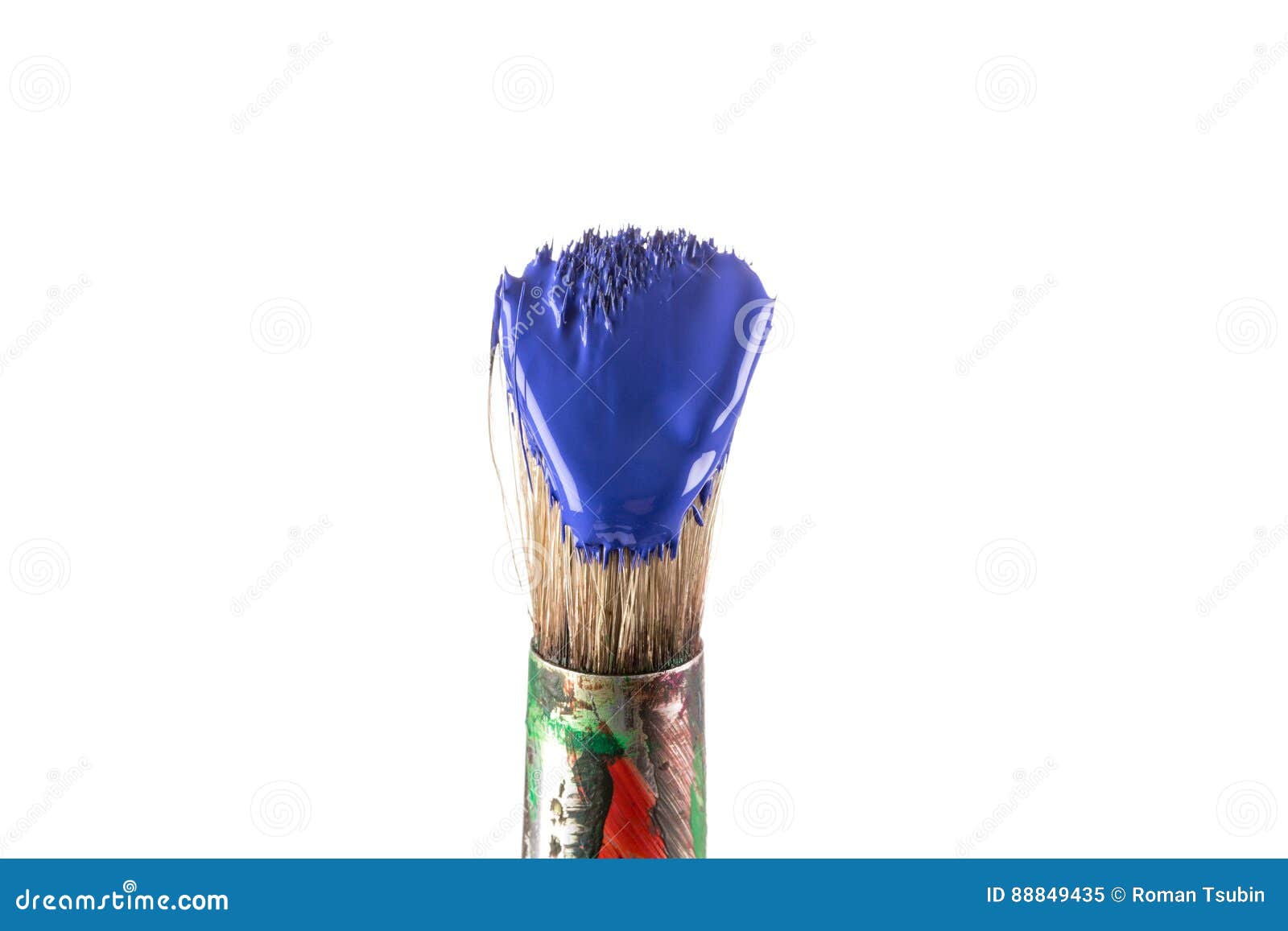 Brush with blue paint stock image. Image of bristle, colorful - 88849435