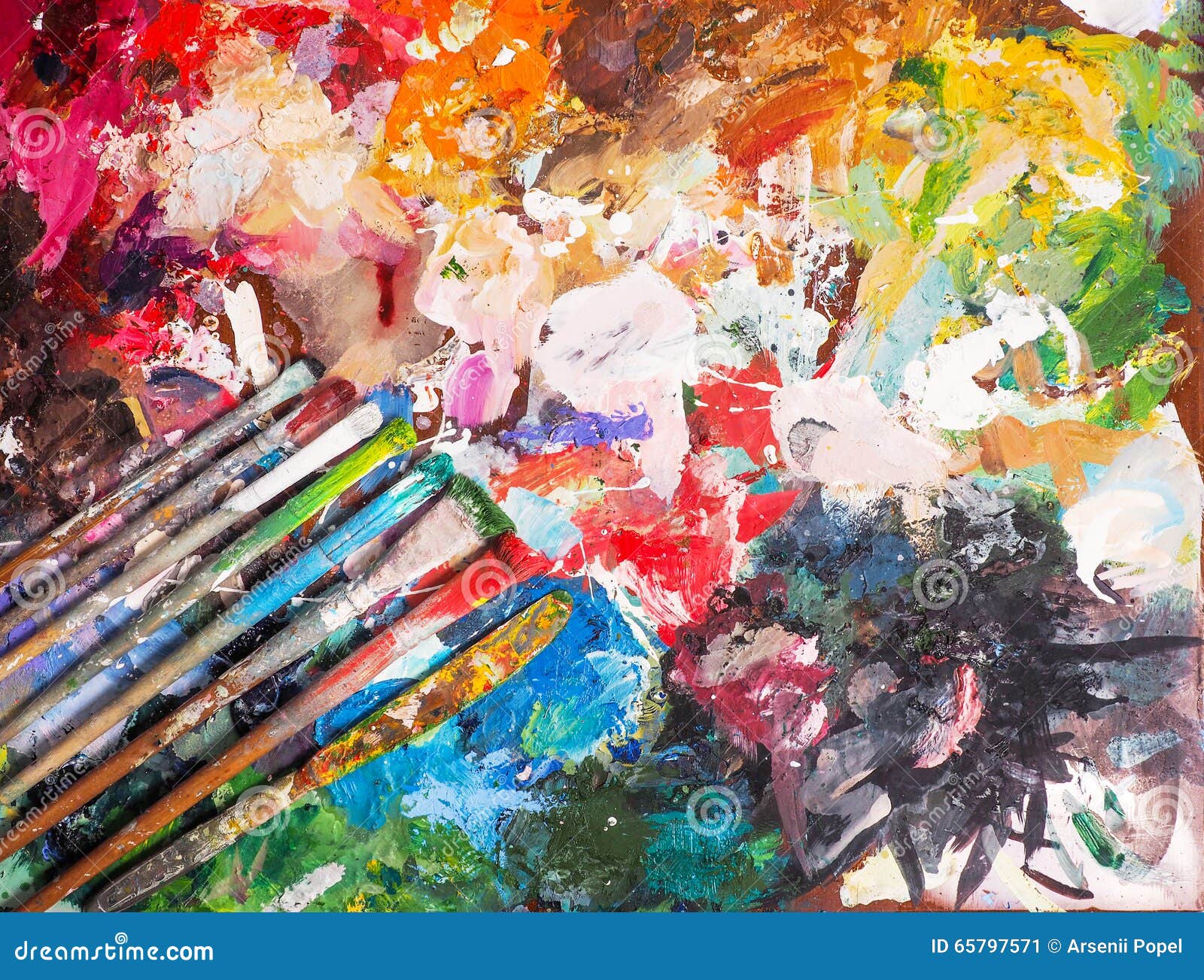 Brush and Bright Oil-paint Palette for Background Stock Image - Image ...