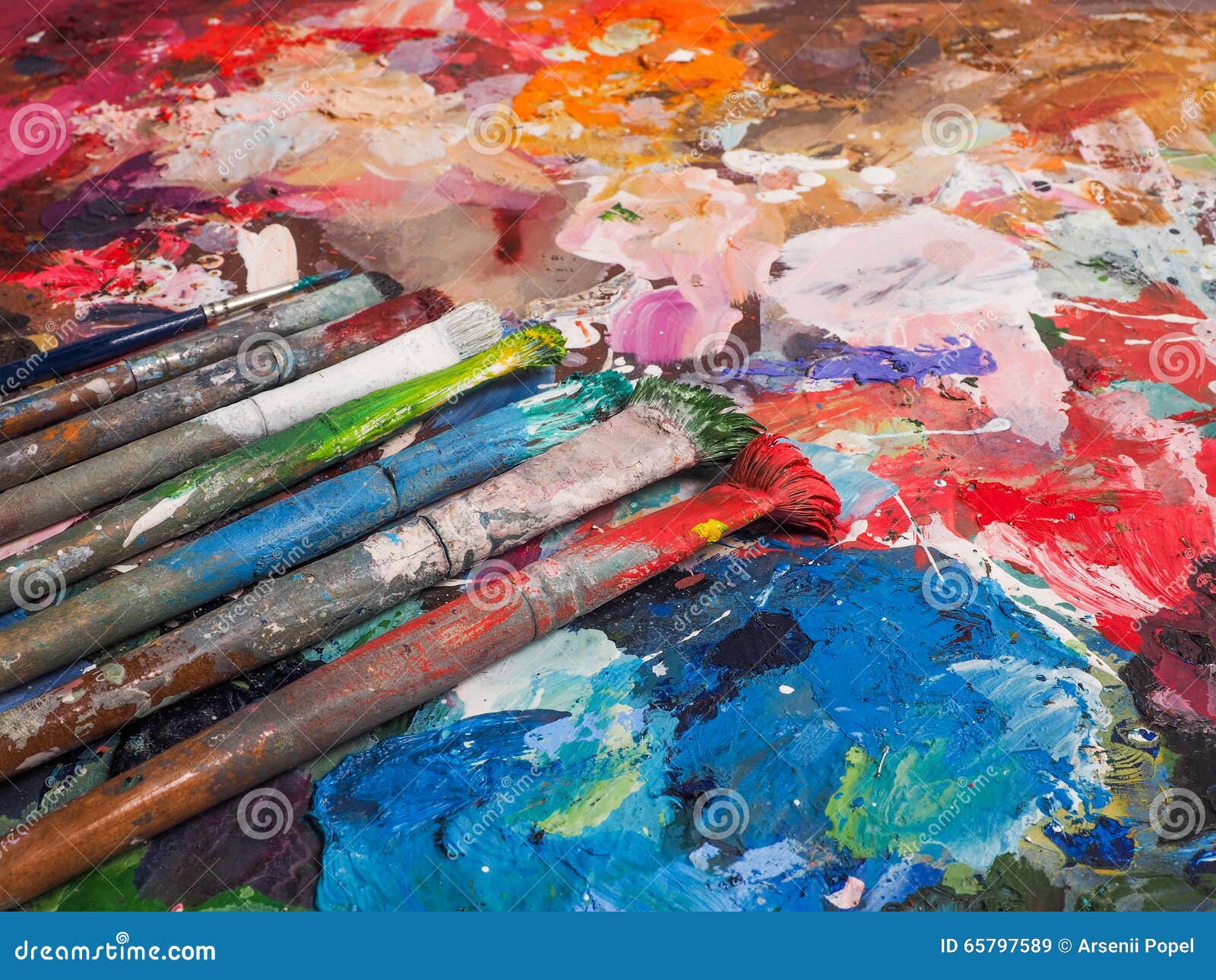 Brush and Bright Oil-paint Palette for Background Stock Image - Image ...