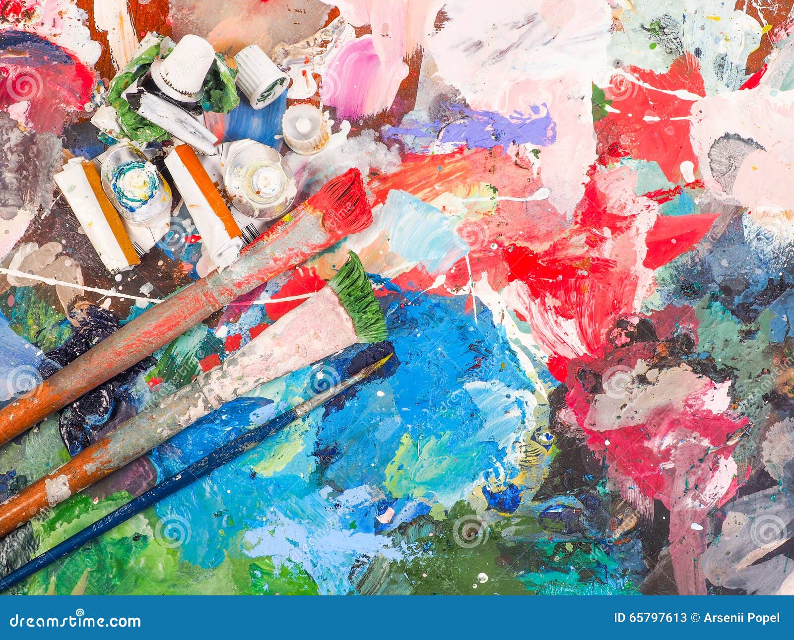 Brush and Bright Oil-paint Palette for Background Stock Image - Image ...