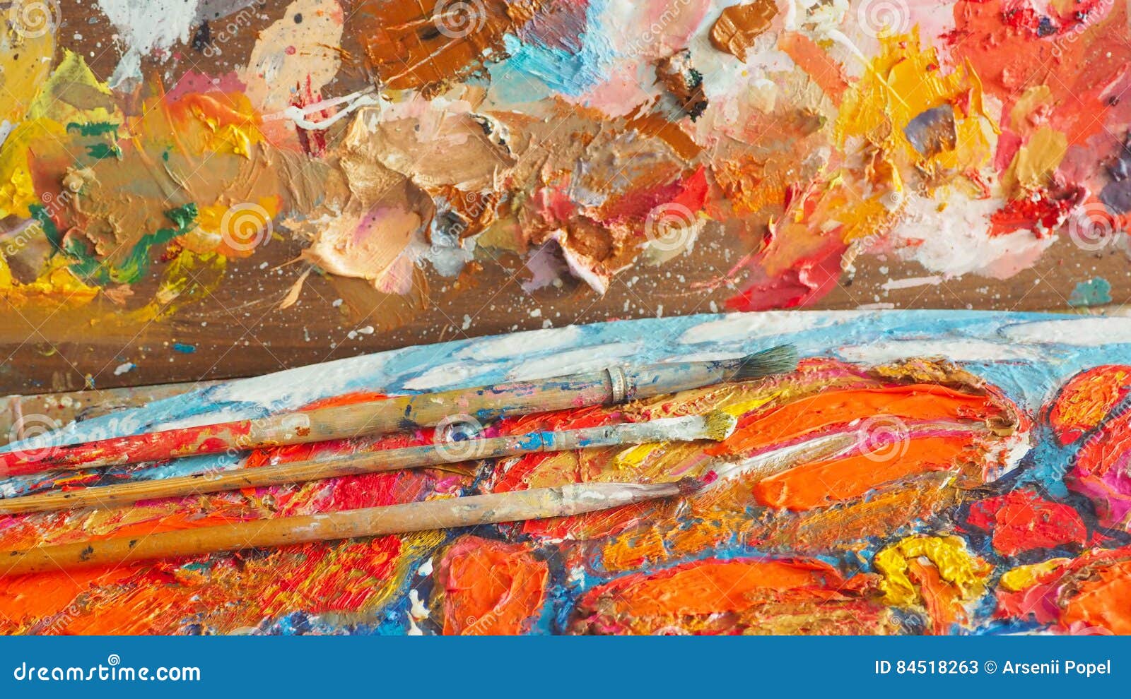 Brush and Bright Oil-paint Palette for Background Stock Image - Image ...