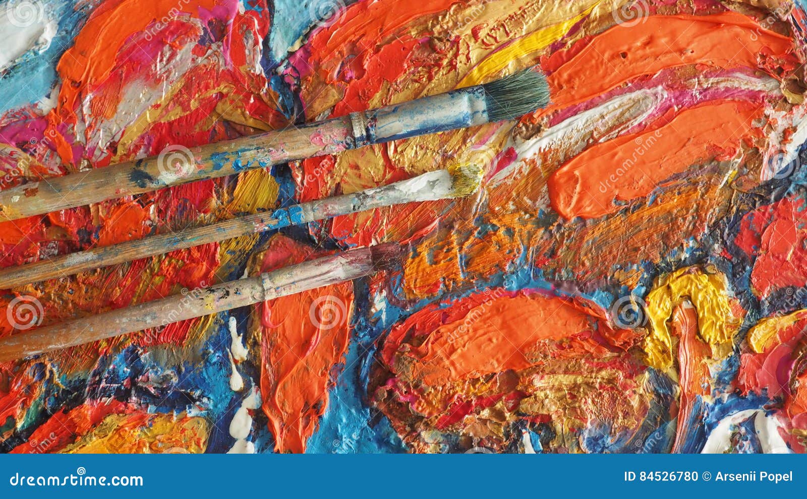 Brush and Bright Oil-paint Palette for Background Stock Photo - Image ...