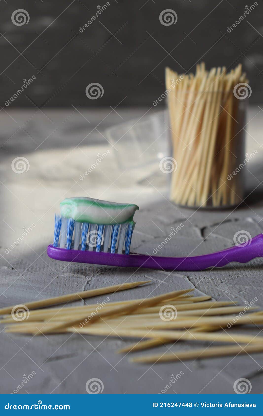 Toothbrush with Toothpaste and Toothpicks Stock Photo - Image of ...