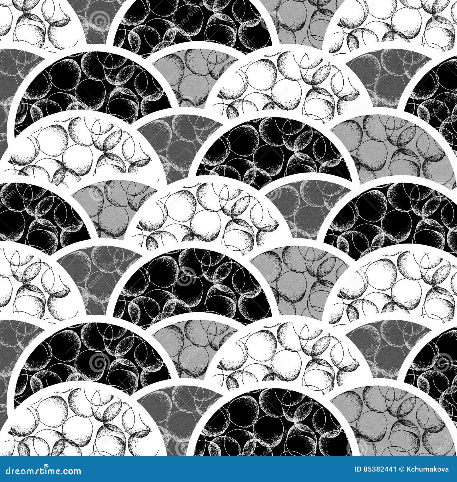 Brush or Chalk Drawn Circles with Dots Pattern. Black and White ...