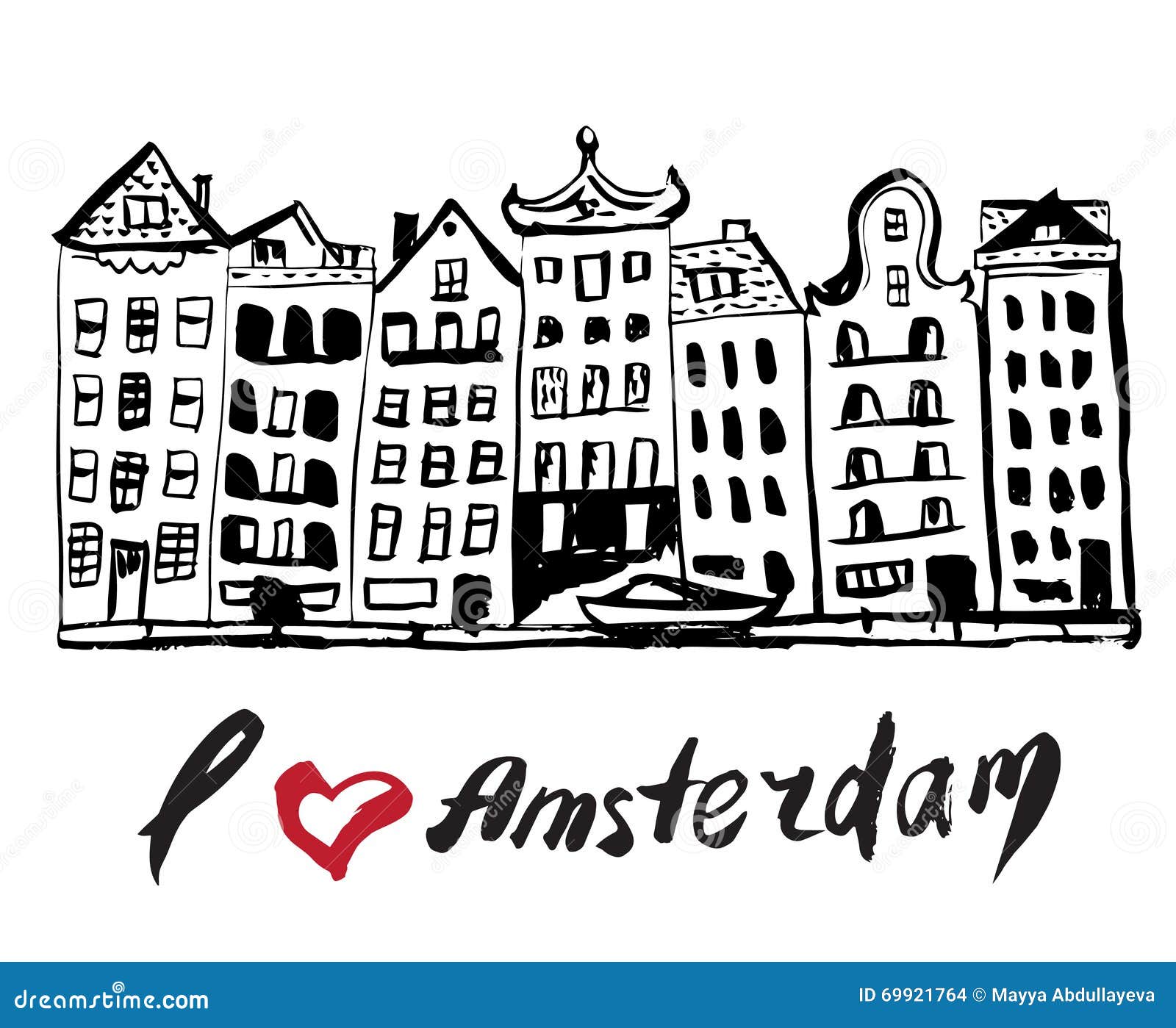 Brush Drawn Buildings Amsterdam Stock Vector - Illustration of national ...