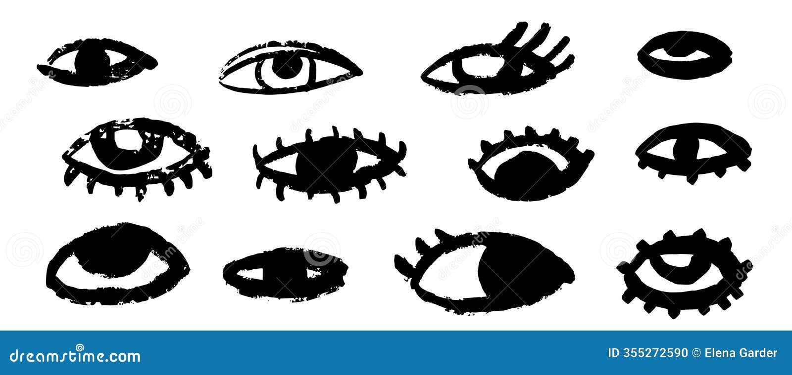 Brush Drawn Vector Eyes Collection. Hand Drawn Vector Various Opened ...