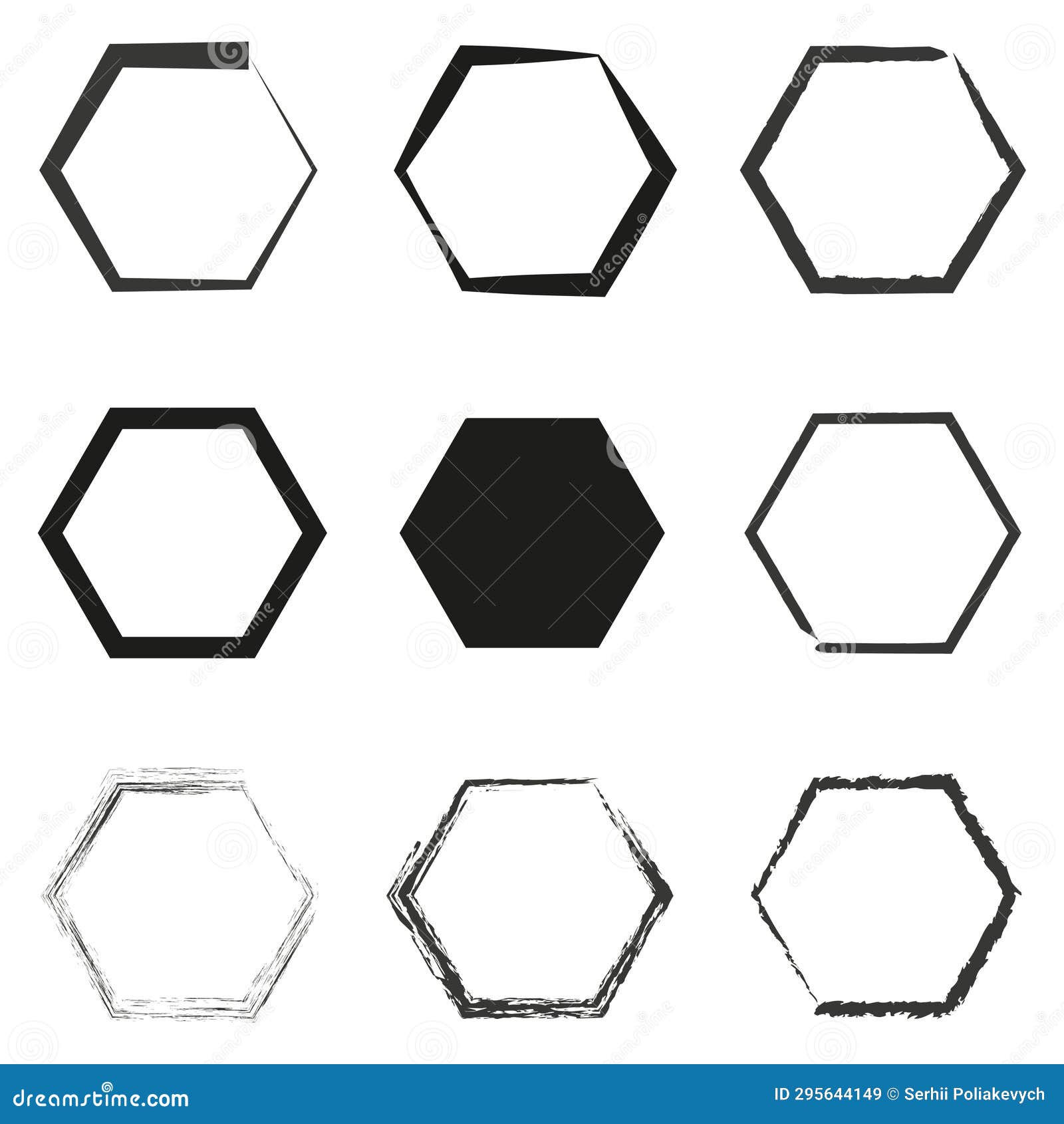 Brush Paint Ink Hexagon Shaped Elements. Vector Illustration Stock ...