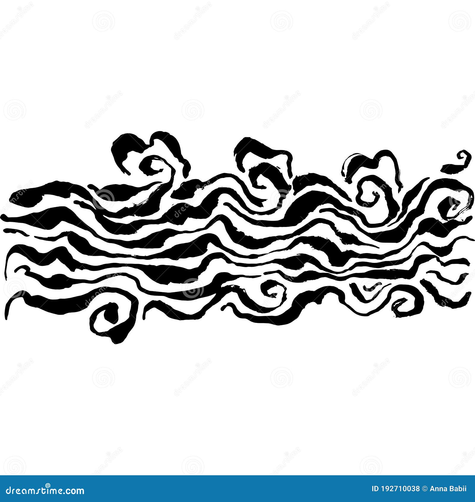 Brush Painted Wave Pattern. Black and White Free Hand Stripes Grunge ...