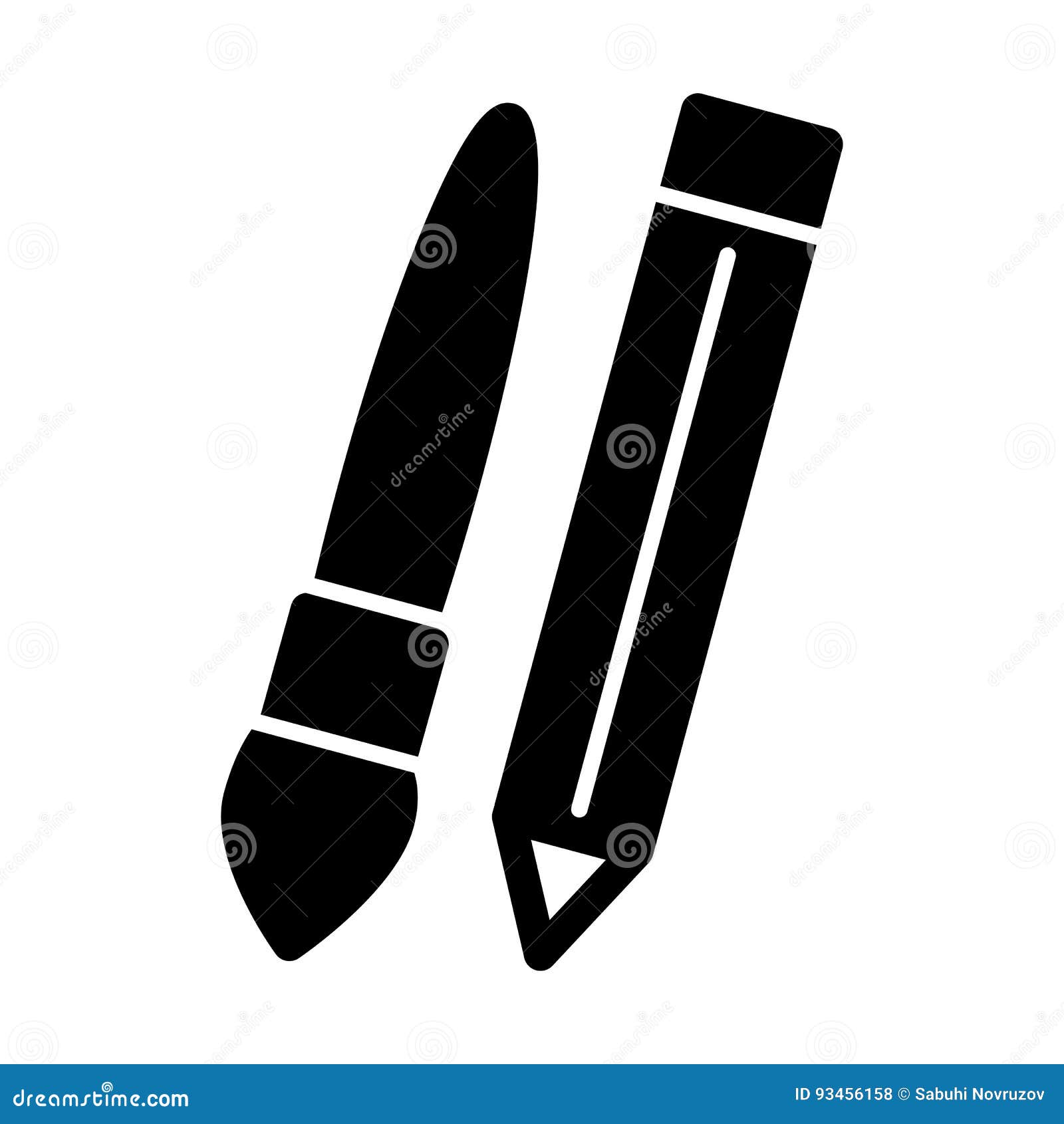 Brush for Painting and a Pencil Vector Icon. Black and White ...