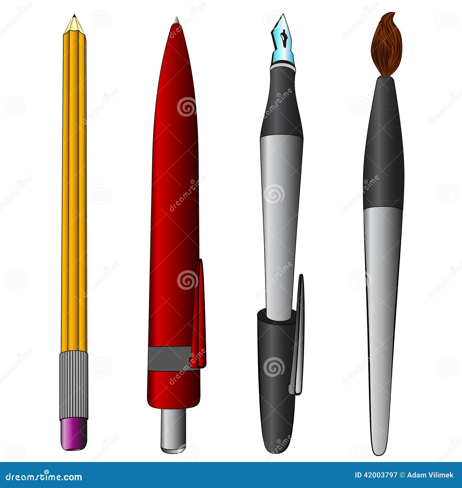Brush Pen Ballpoint Pencil Colored Collection Vector Stock Vector ...