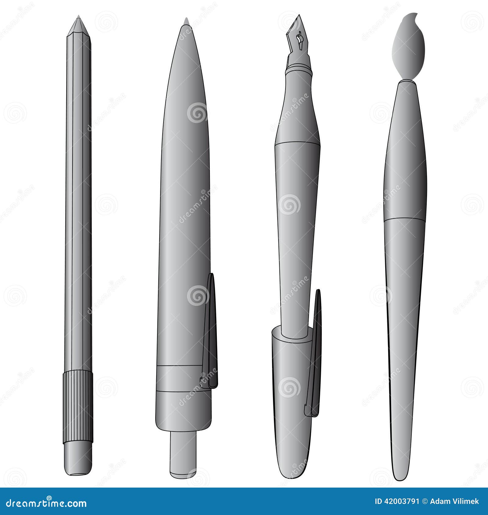 Brush Pen Ballpoint Pencil Shade Collection Vector Stock Vector ...