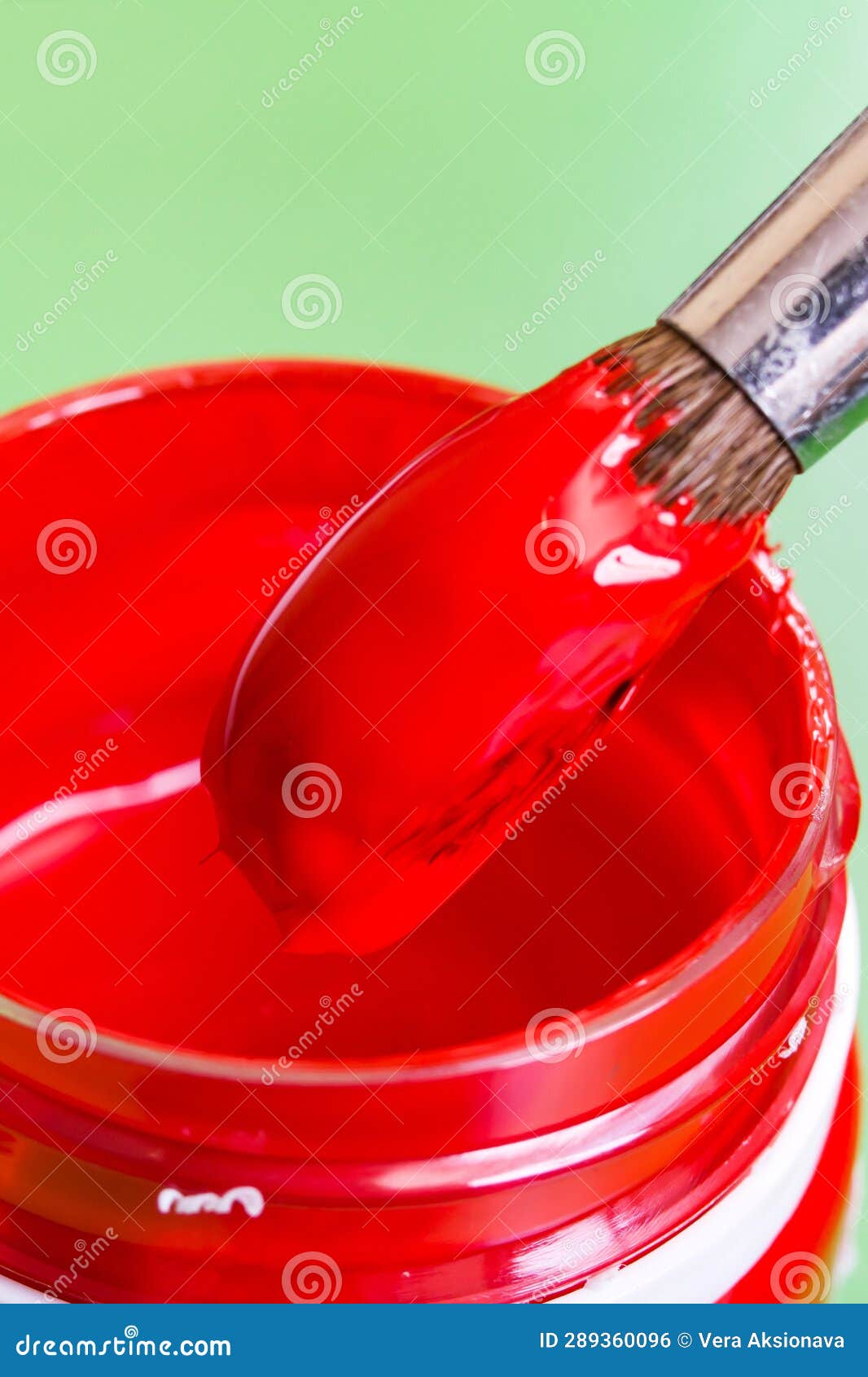 Brush for Red Paint and Can Closeup Stock Photo - Image of creativity ...