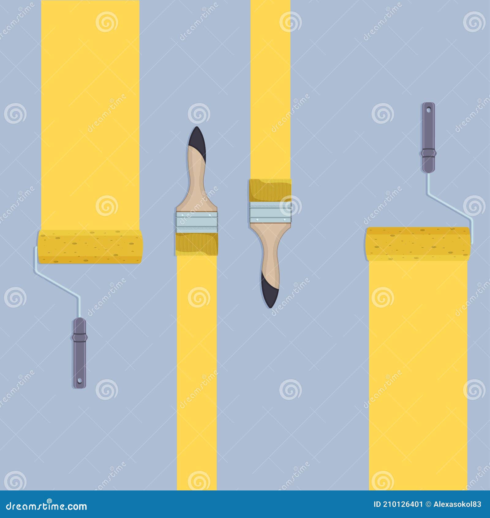 Brush or Roller Painting Wall. Vector Illustration Handmade Tools ...