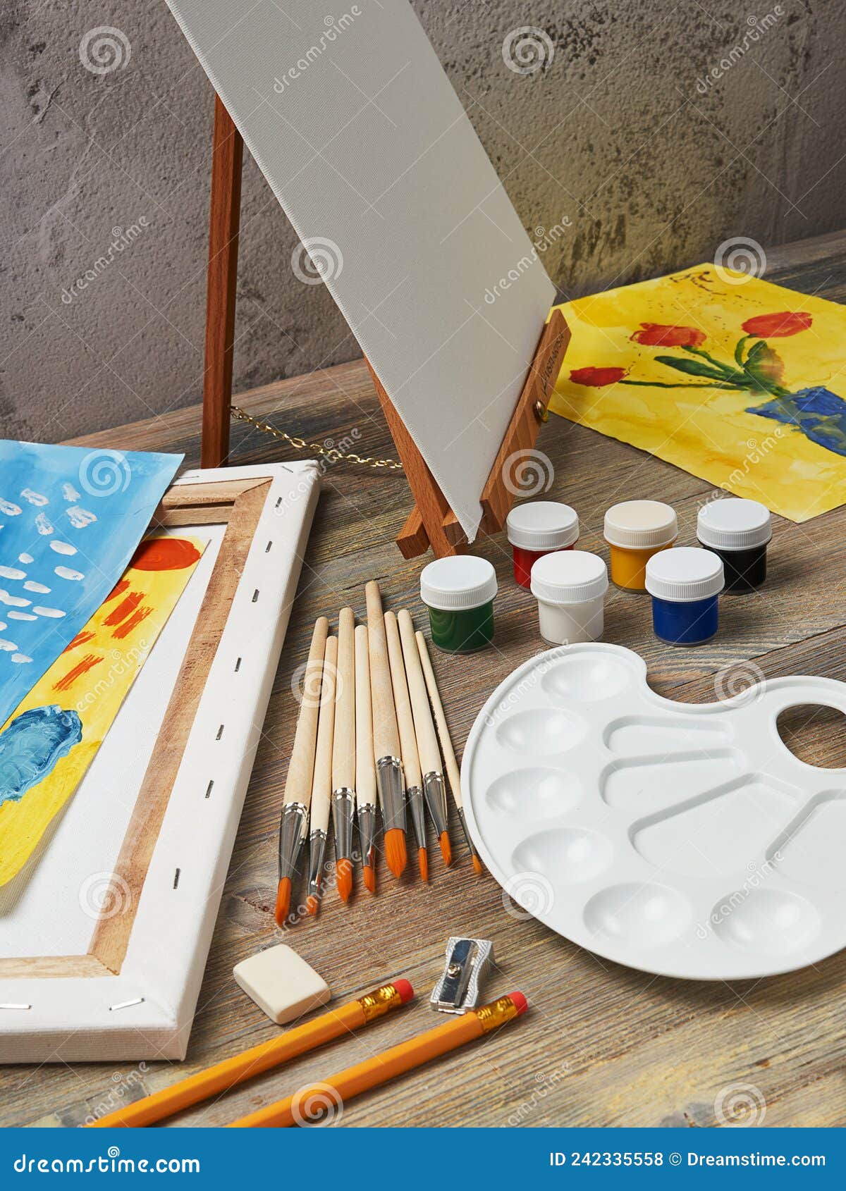 Brush Set and Molbert for Young Artist Stock Photo - Image of hobby ...