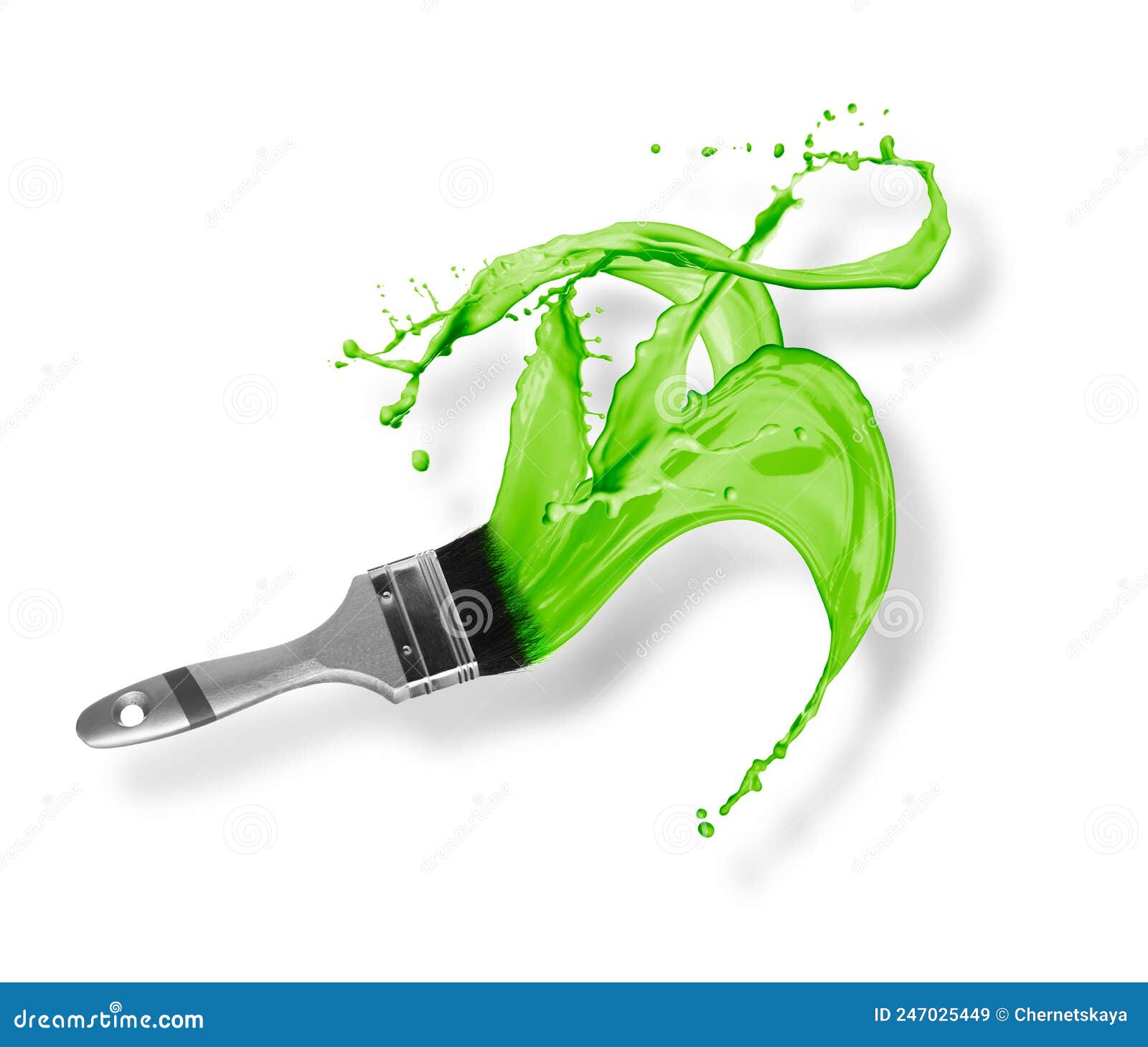 Brush and Splashing Green Paint on White Background Stock Illustration ...