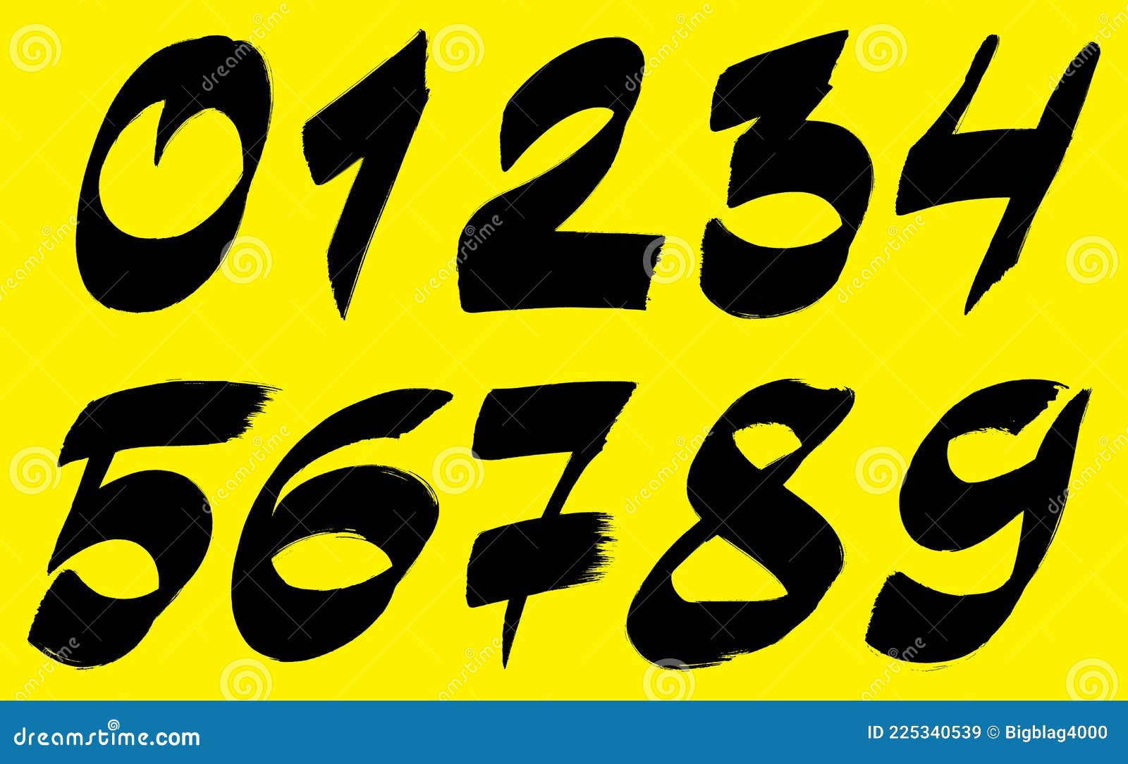 Brush Stroke Black Ink Numerals Set. Stock Vector - Illustration of ...