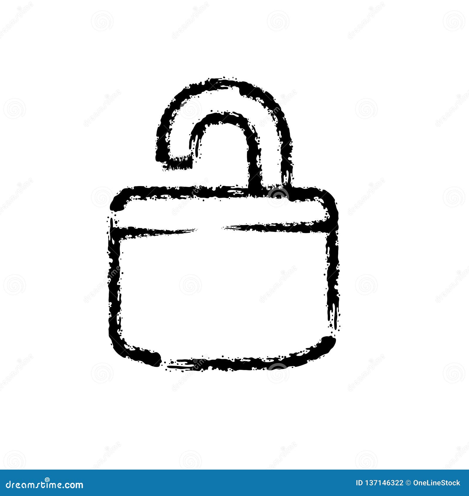 Brush Stroke Hand Drawn Vector Icon of Unlocked Lock Stock Illustration ...