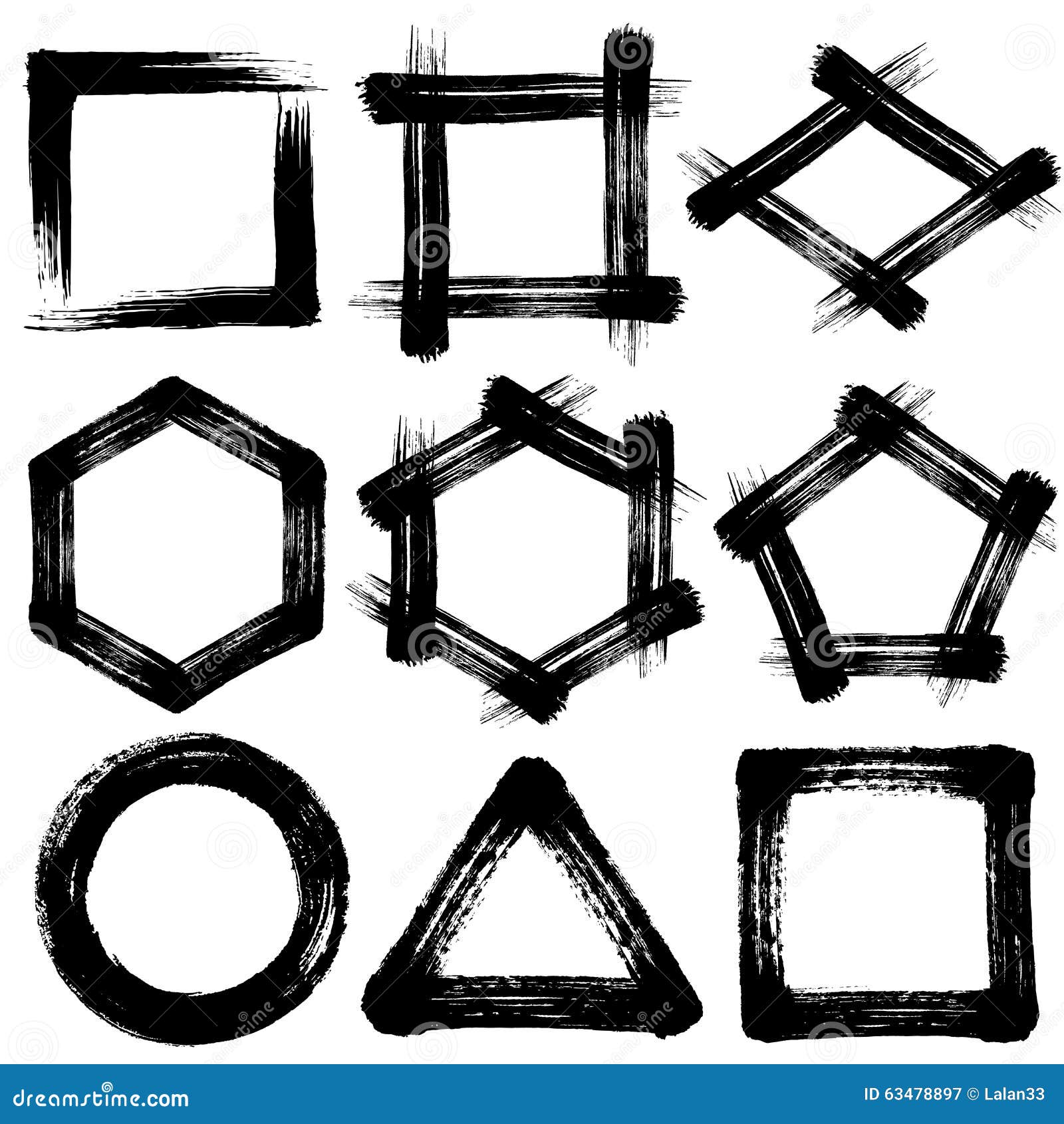 Brush Stroke Icons. Pentagon and Hexagon. Circle Square Triangle. Stock ...