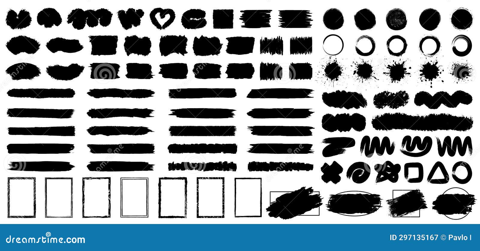 Brush Stroke Set Isolated, Grunge Frame Border Rectangle, Wavy and ...