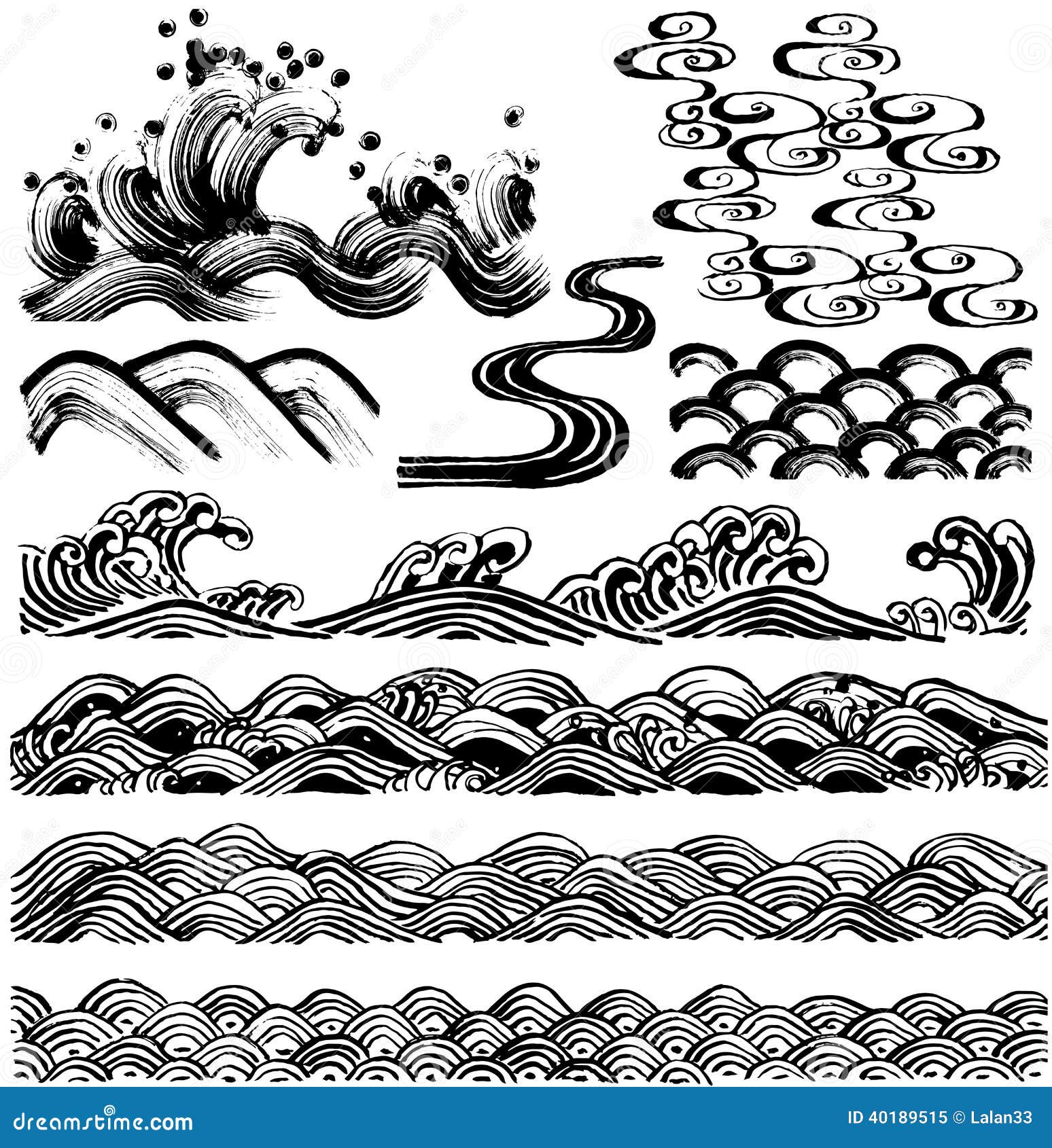Brush stroke waves. stock vector. Illustration of tidal - 40189515