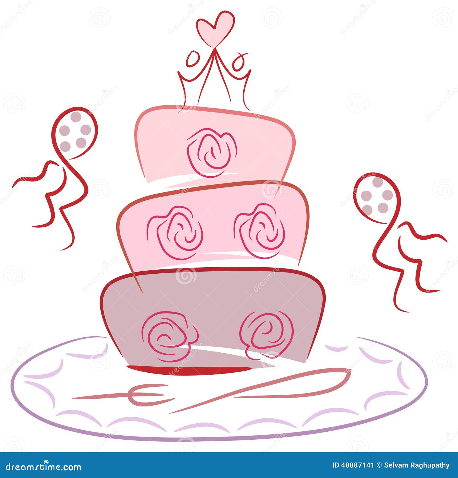 Brush Stroke Wedding Cake Drawing Stock Vector - Illustration of dating ...