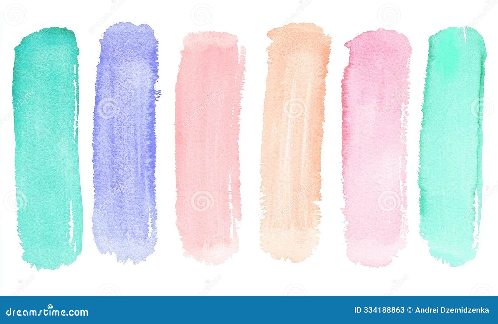 The Brush Strokes of 20 Pastel Watercolors Isolated on White Stock ...
