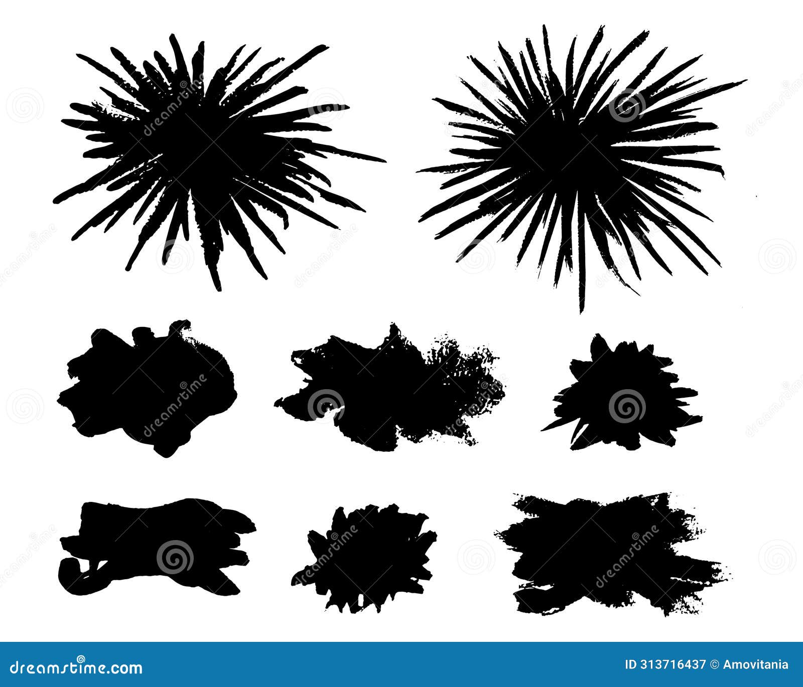 Brush Strokes Vector. Exploding Blobs, Burst Blots and Round Painted ...