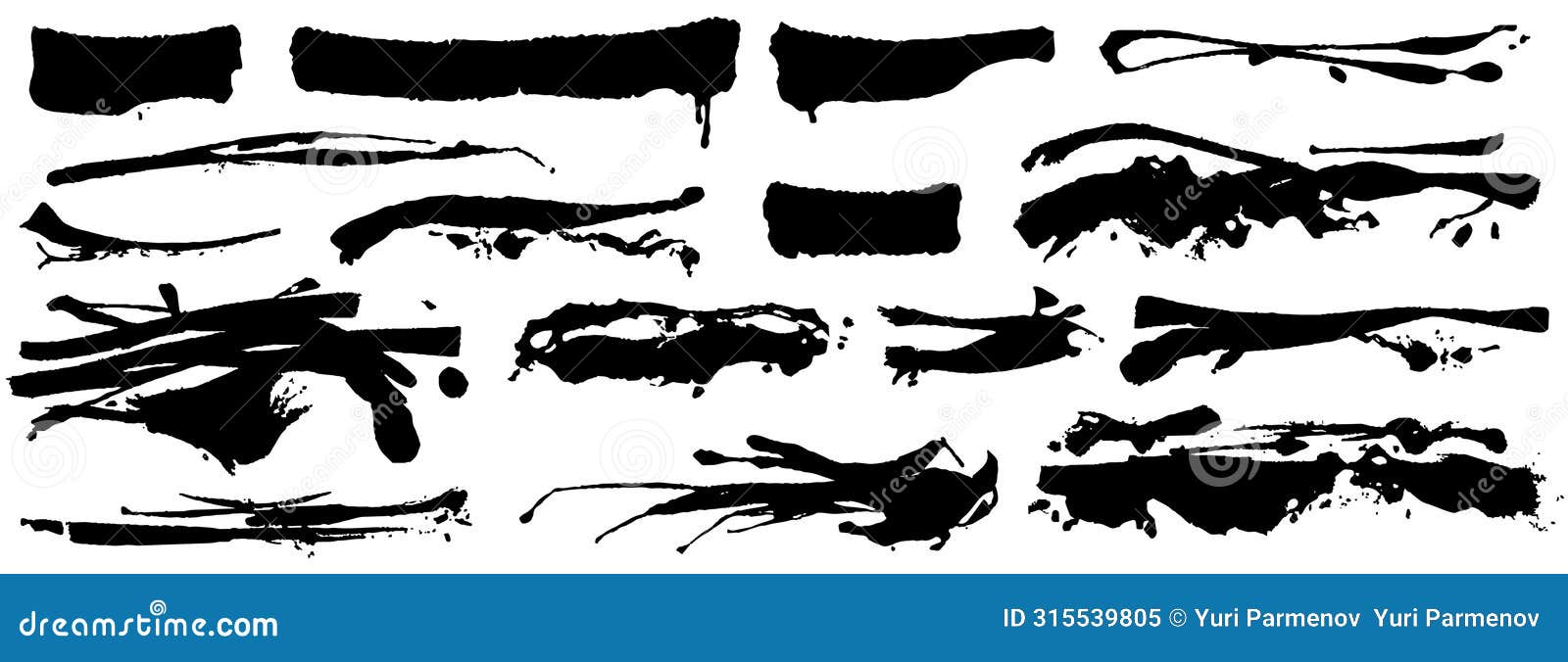 Brush Strokes. Vector Paintbrush Set. Long Text Boxes. Ink Splatters ...
