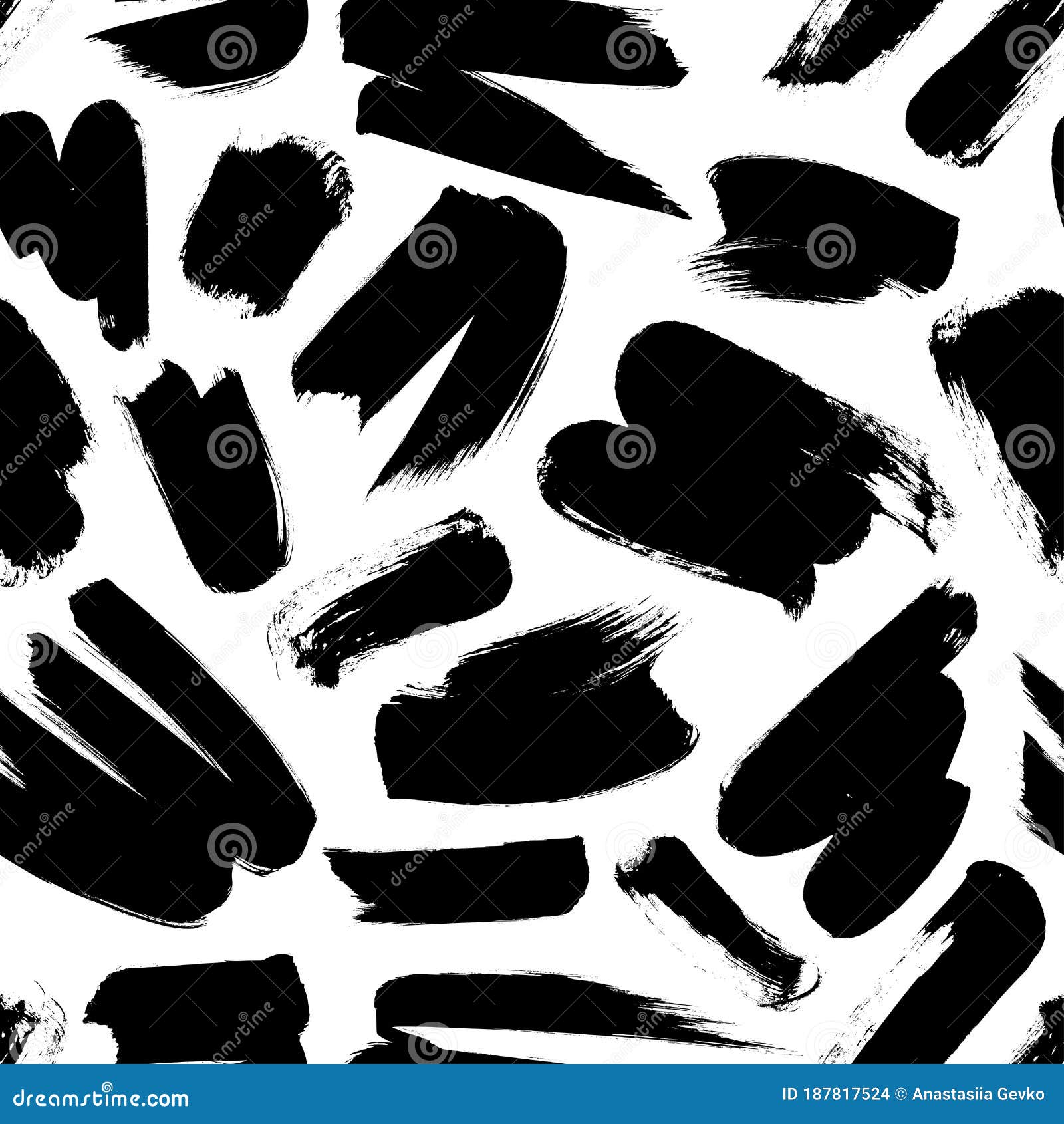 Brush Strokes Vector Seamless Pattern. Black Paint Freehand Scribbles ...