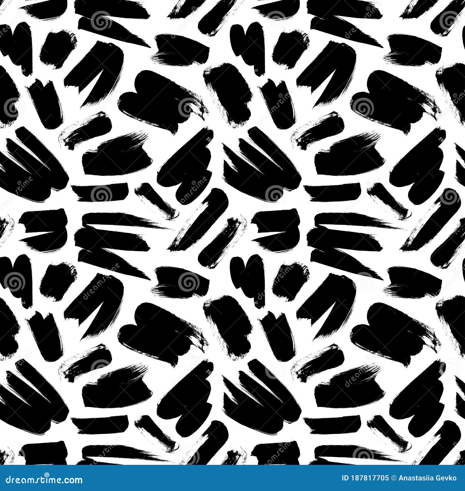 Brush Strokes Vector Seamless Pattern. Black Paint Freehand Scribbles ...
