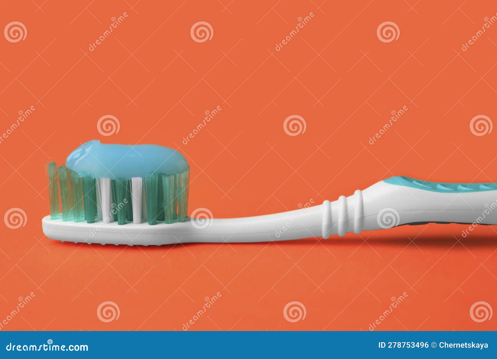 Brush and Toothpaste on Orange Background, Closeup Stock Photo - Image ...