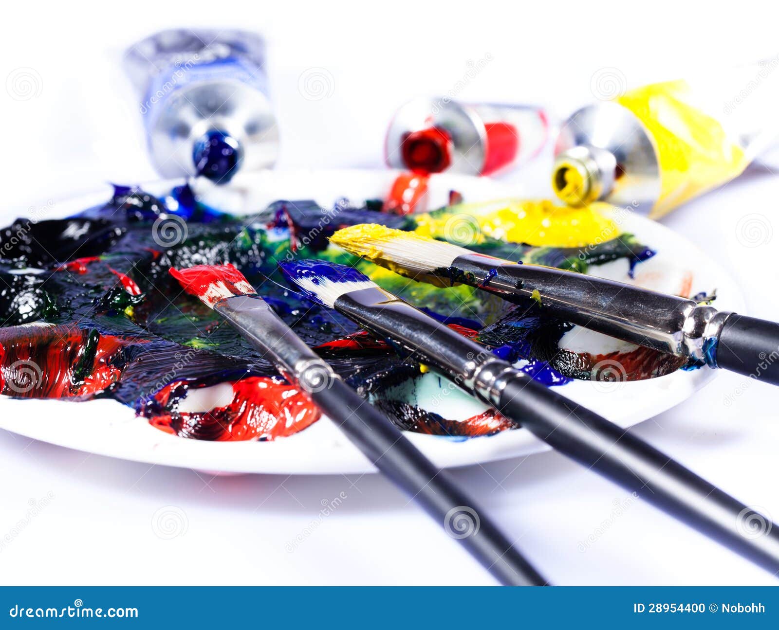 Brush with tubes of paint stock photo. Image of yellow - 28954400