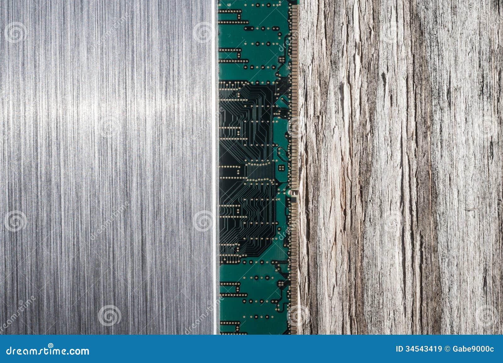 Brushed Metal,computer Chip and Wooden Background Stock Image - Image ...