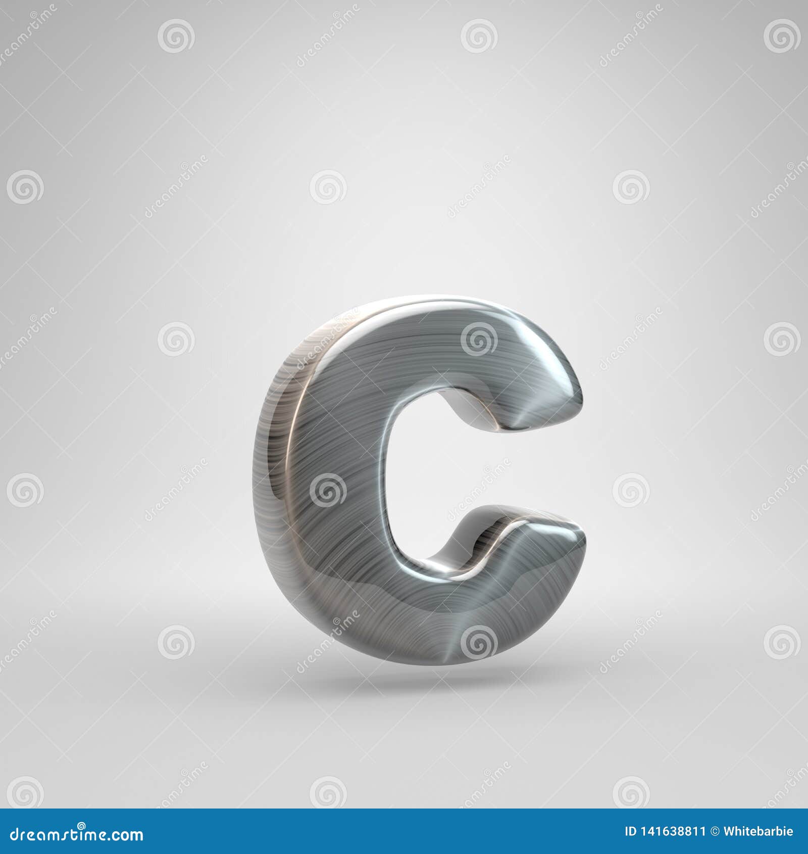 Brushed Metal Letter C Lowercase. 3D Render Shiny Metal Font Isolated ...