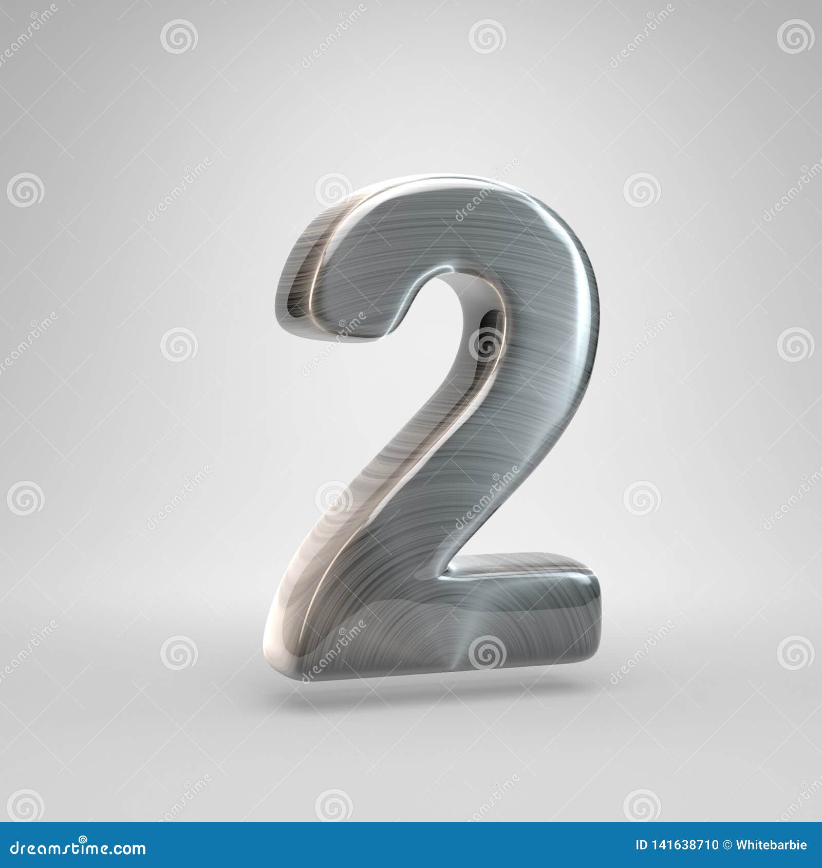 Brushed Metal Number 2. 3D Render Shiny Metal Font Isolated on White ...