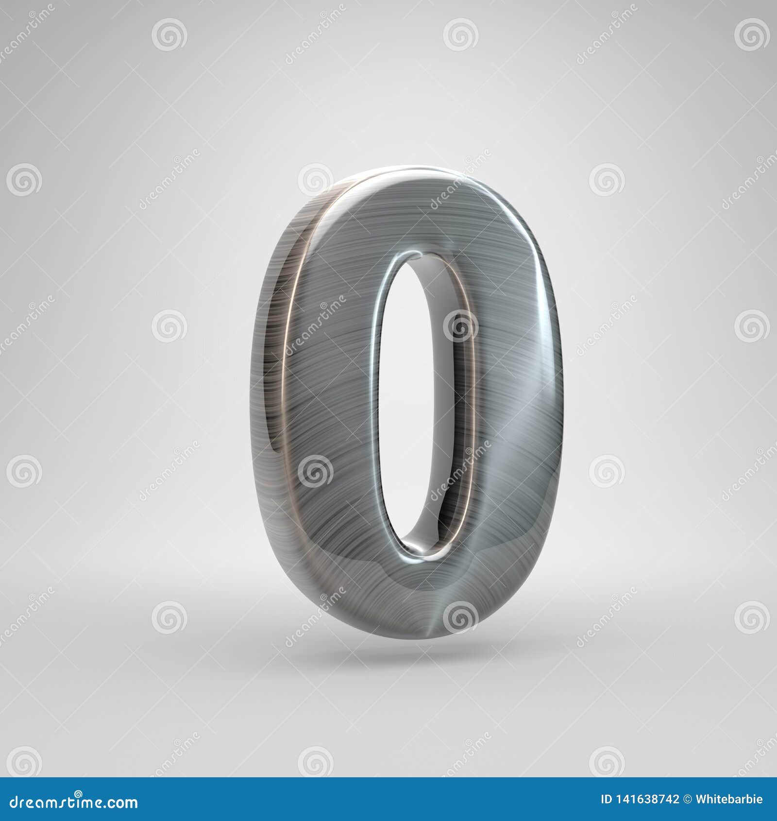 Brushed Metal Number 0. 3D Render Shiny Metal Font Isolated on White ...