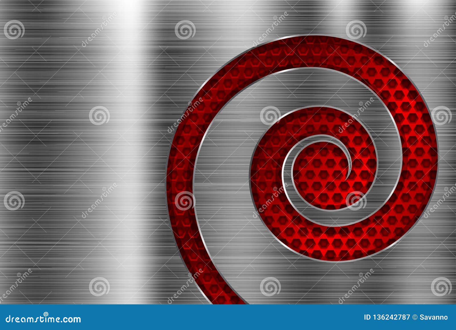 Brushed Metal Texture with Red Spiral Perforation Stock Vector ...
