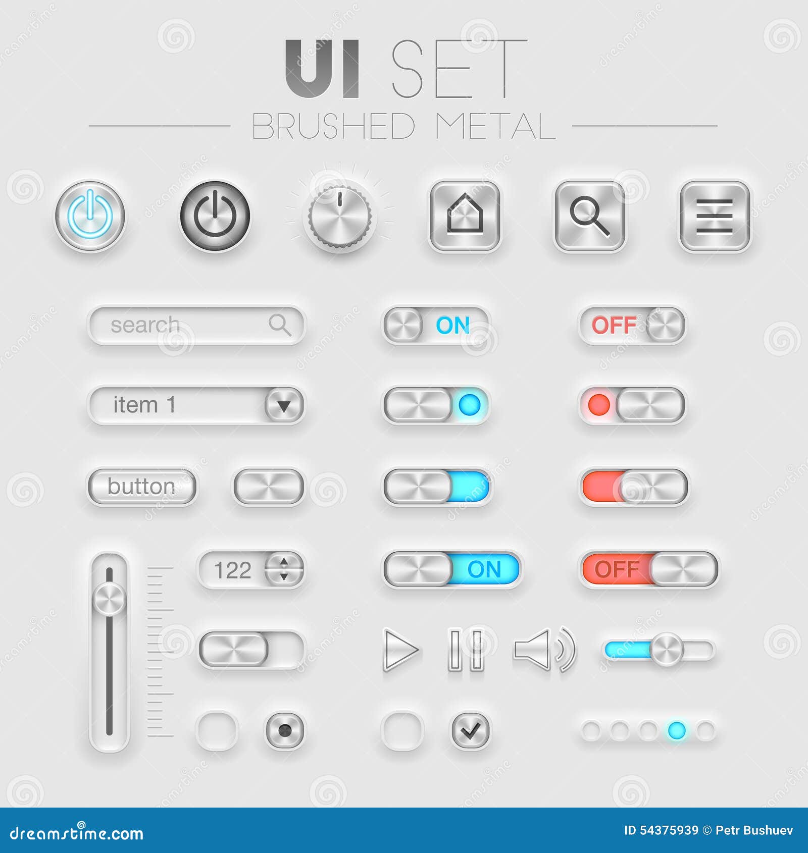 Brushed metal UI set stock illustration. Illustration of design - 54375939