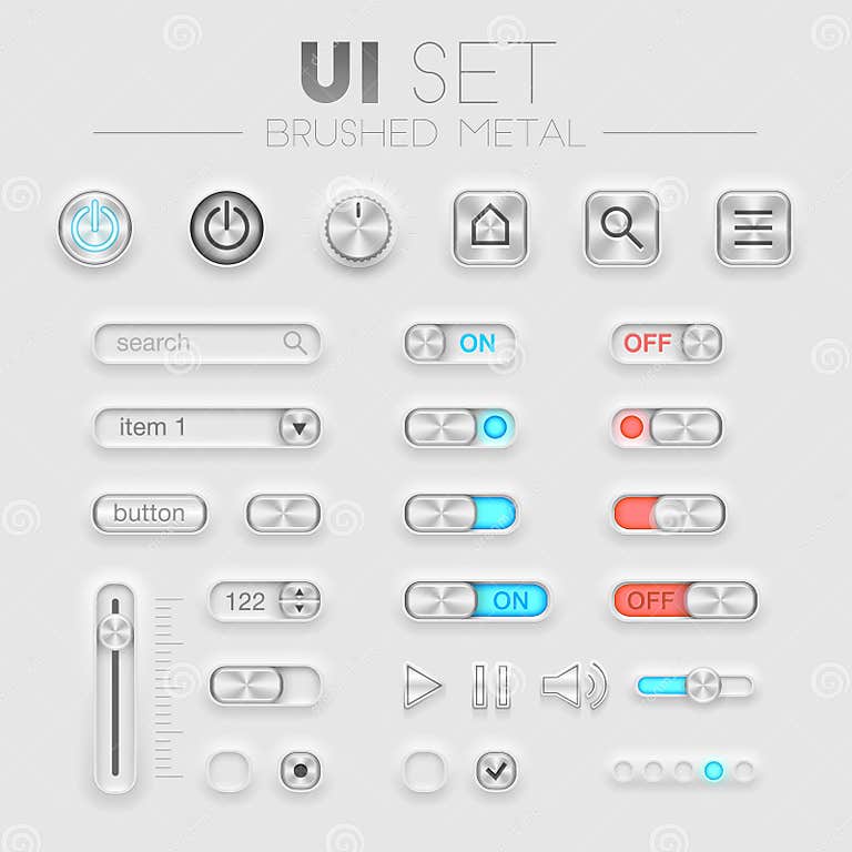 Brushed metal UI set stock illustration. Illustration of design - 54375939