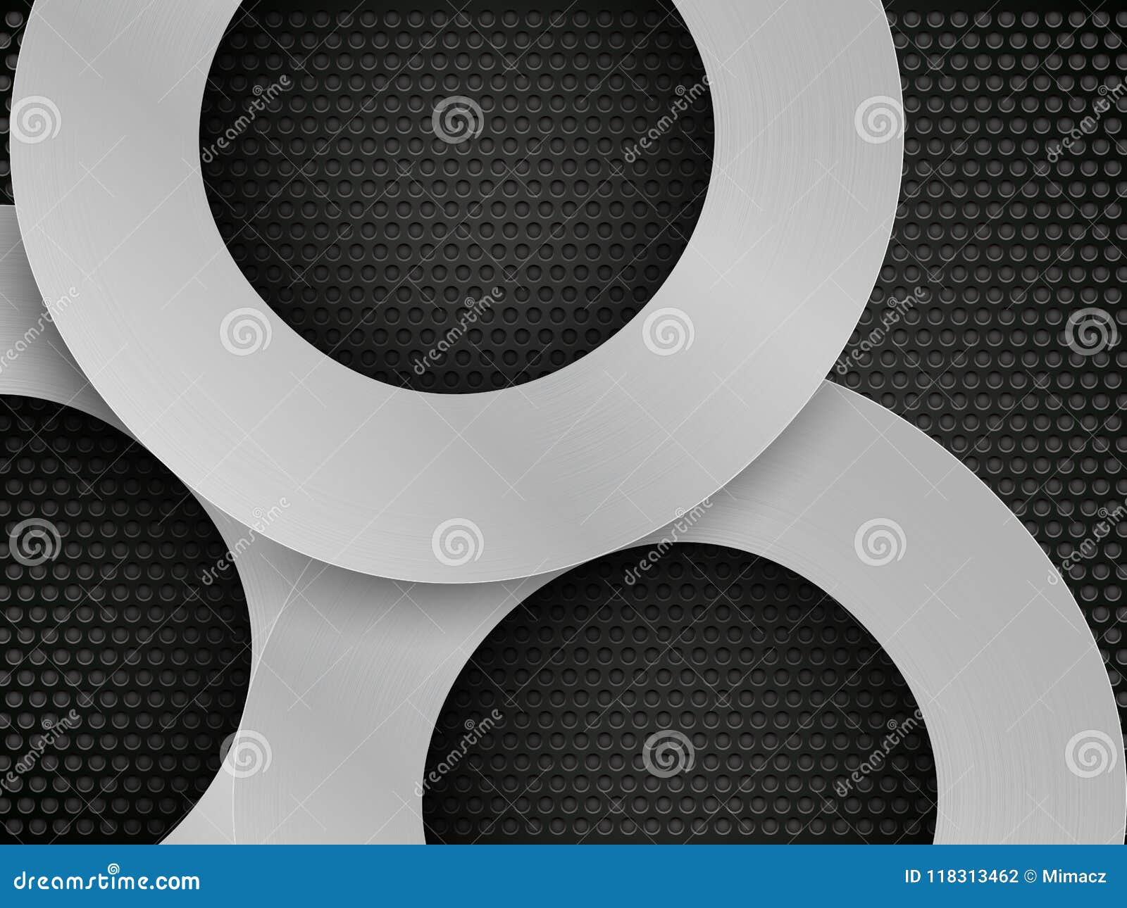 Brushed Silver Circles on Black Perforated Metal Pattern Stock ...