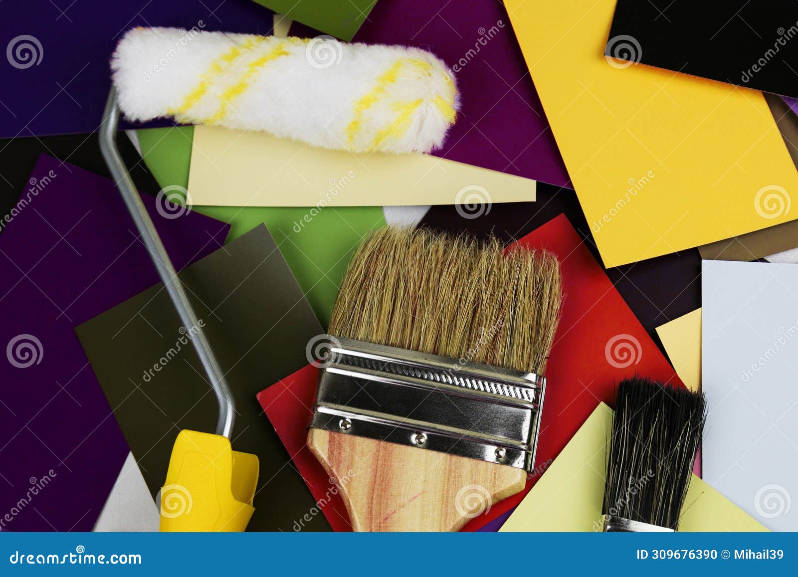 Brushes on the Background of Paint Samples Stock Photo - Image of ...