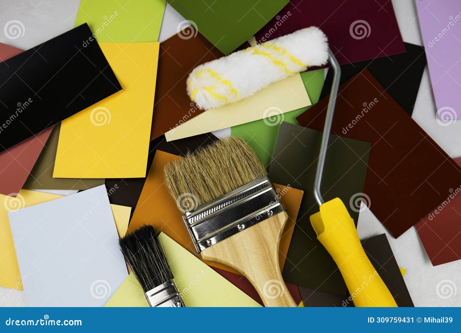 Brushes on the Background of Paint Samples Stock Image - Image of ...