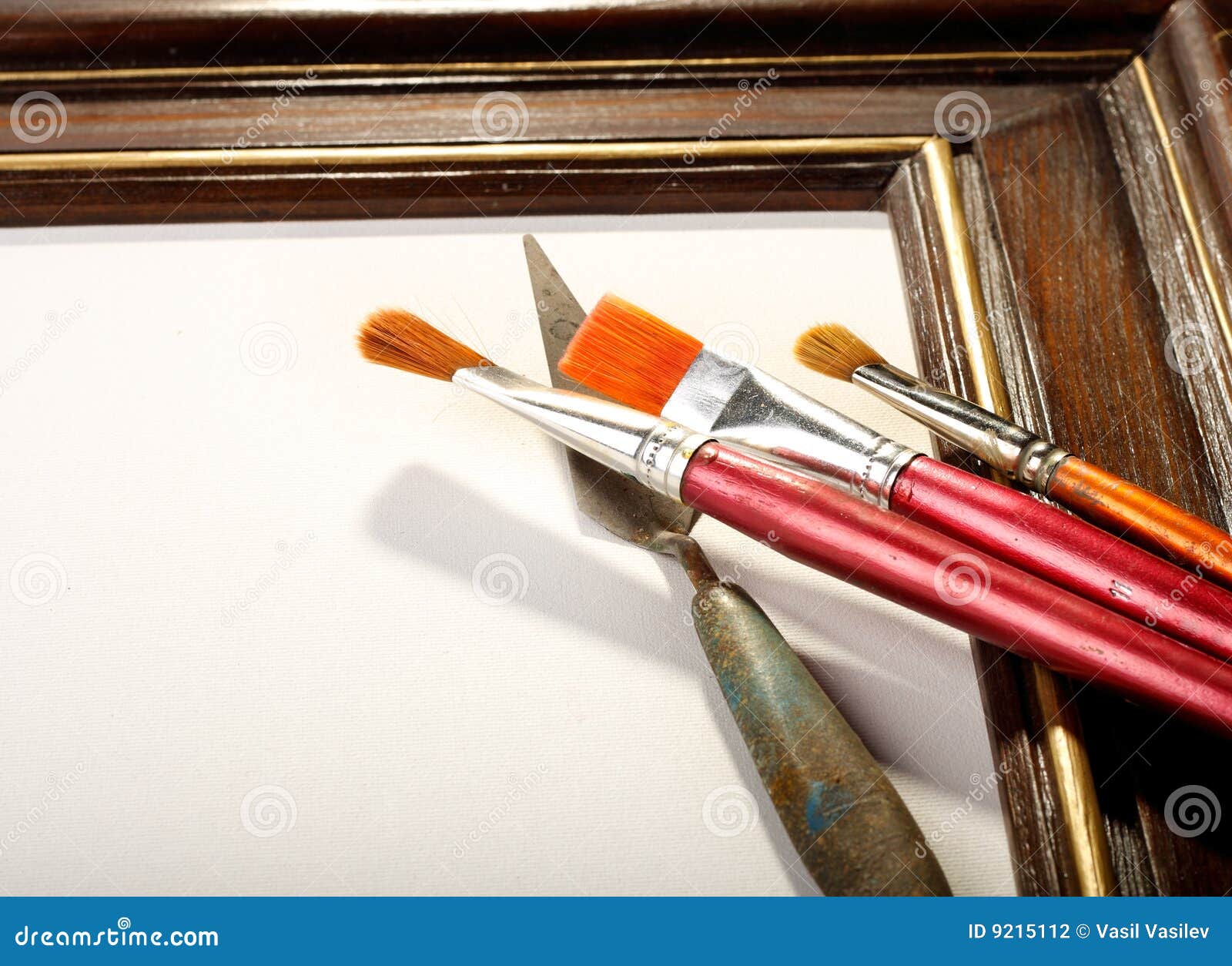 Brushes and frame stock photo. Image of canvas, closeup - 9215112