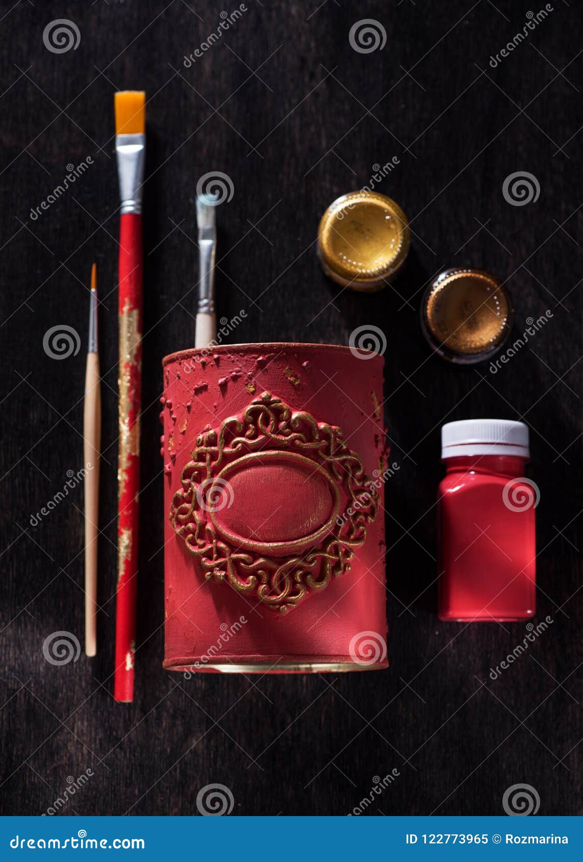 Brushes and Paints for Drawing in a Container with Decorative Molding ...