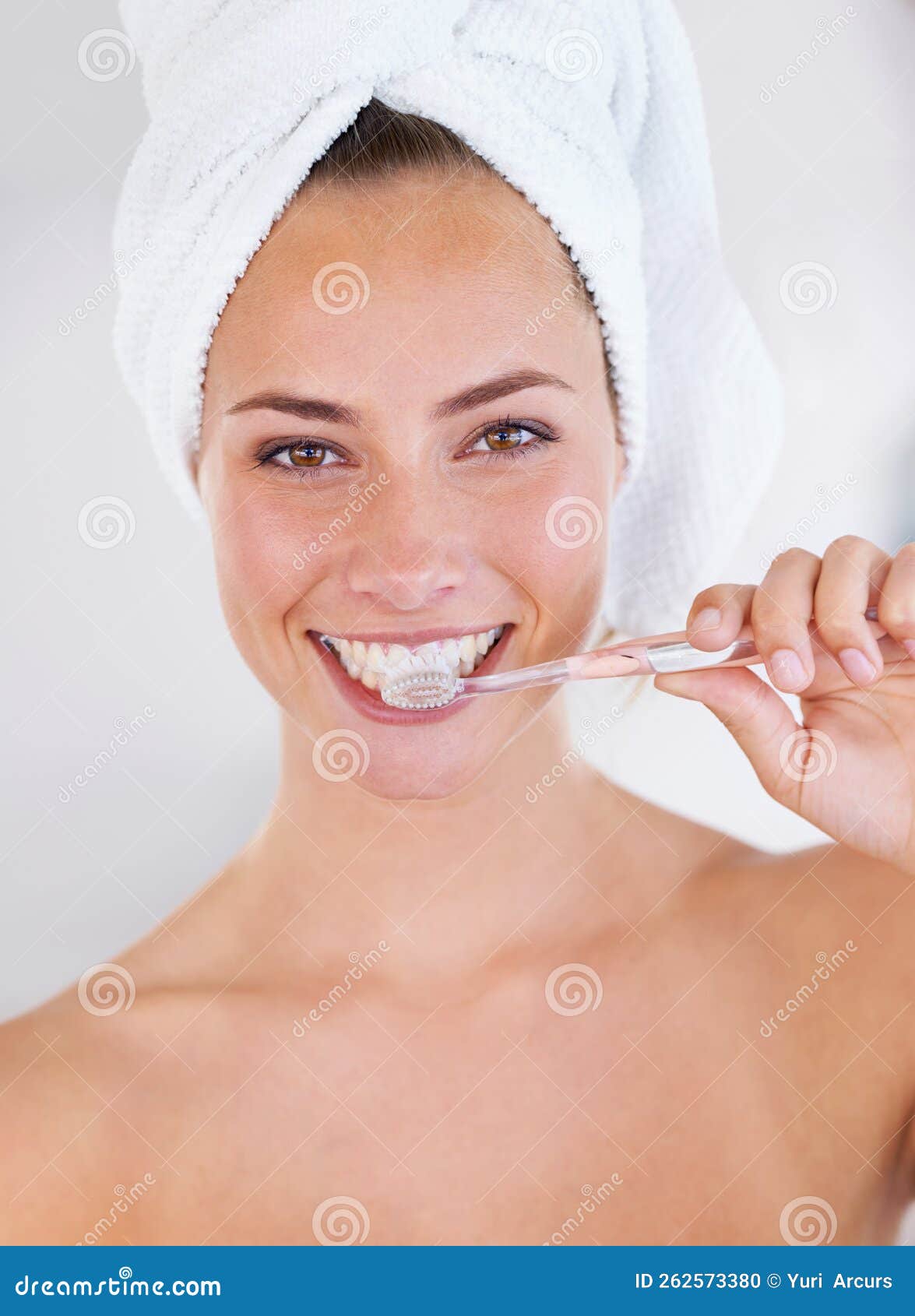 Brushing Me Toofs. Close Up of a Pretty Lady Brushing Her Teeth. Stock ...
