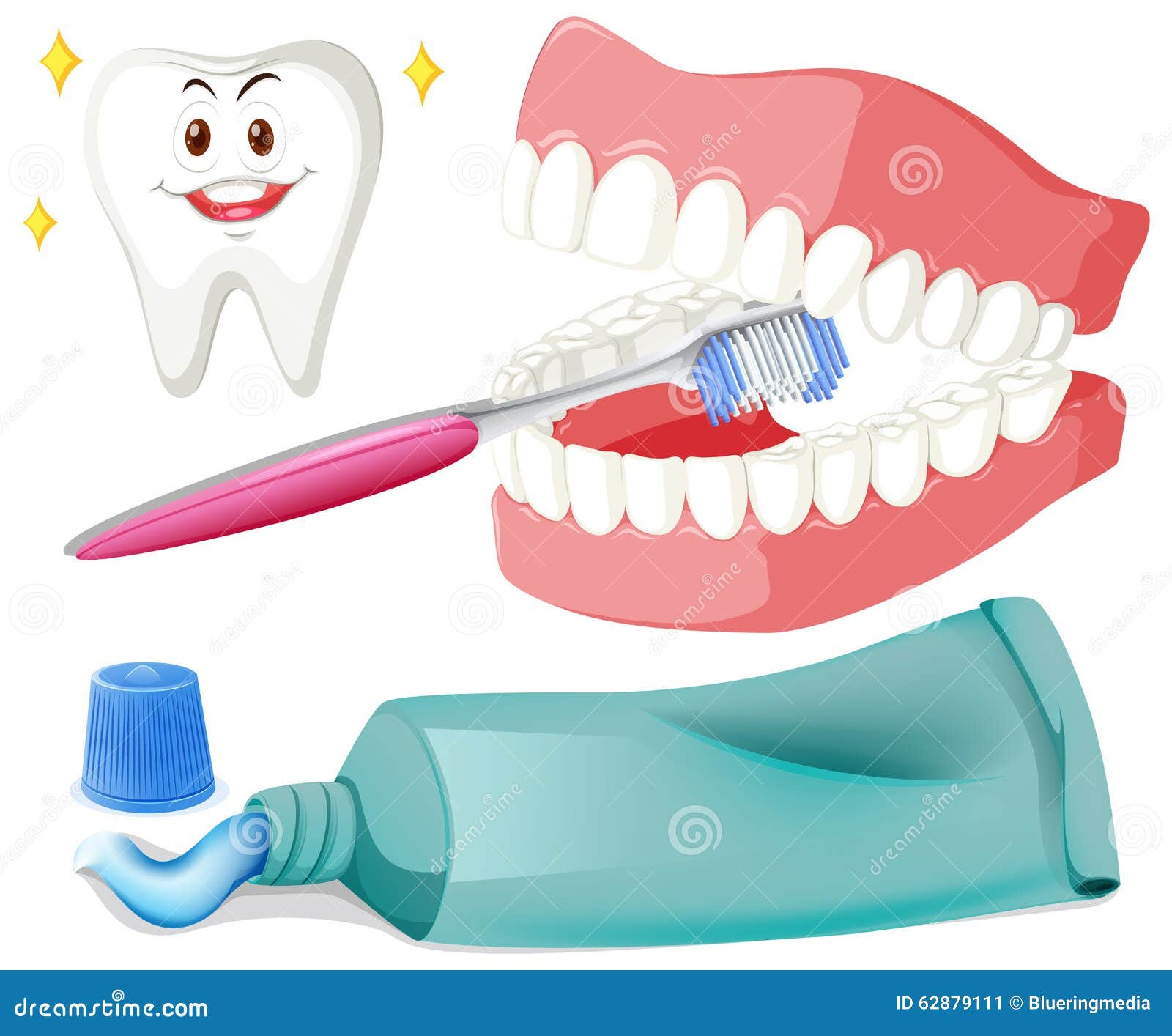 Brushing Teeth with Brush and Paste Stock Vector - Illustration of ...